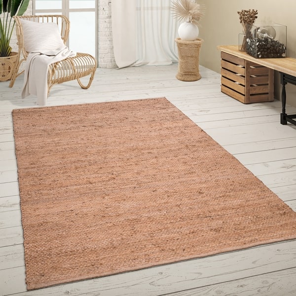 Hand-Woven Jute Rug with Natural Jute Fibers Boho Design in Brown - Bed ...