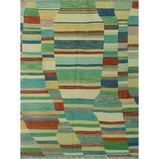 Hand-Woven Winchester Kilim Norelys Rust/Green Rug - 5'0" x 6'5" - Bed ...