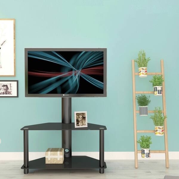 2 Tier Tempered Glass Metal Frame Tv Stand for Multiple Media Devices ...