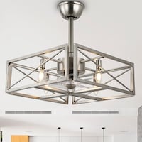 20" Cube Chrome Steel Caged Ceiling Fan with Lights, 4-bulb Modern ...