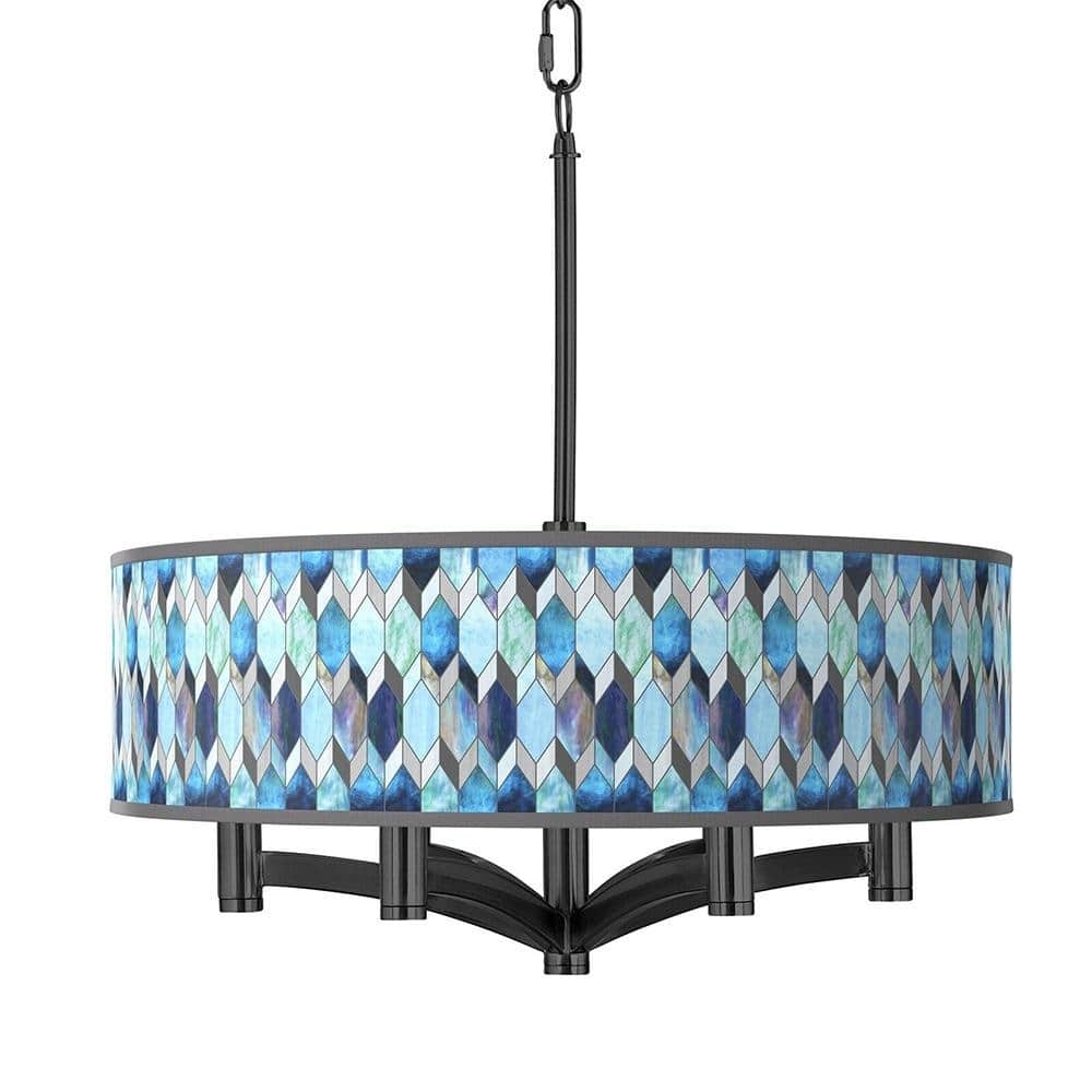 Blue Tiffany 6-Light Black Pendant Chandelier - 20" x 17" - Bed Bath ...