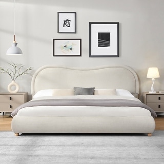 Upholstered Platform Bed Frame with Rounded Corners Curved Headboard ...