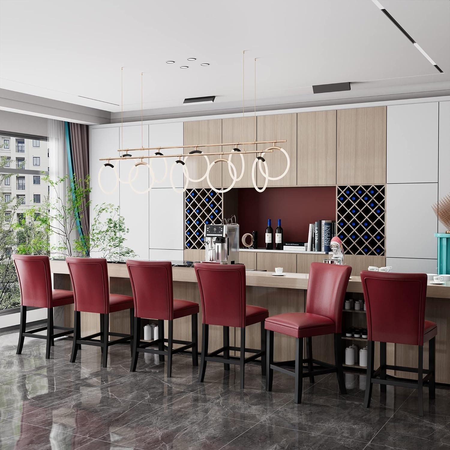 Faux Leather Bar Stools Upholstered Chairs with Set of 2 - On Sale ...