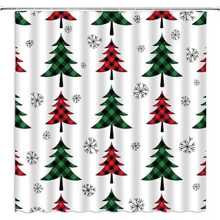 Christmas Tree Shower Curtain, Rustic Red Green Buffalo Check, 70x70 ...