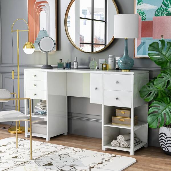 Chanice Glam Luminous White Makeup Vanity Table by Furniture of America ...