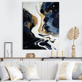 Designart "Gold And Blue Abstract Liquid Ink Serenade Of Swirls IV ...