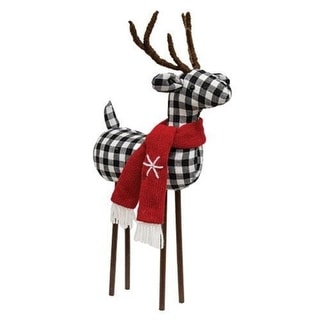 Buffalo Check Fabric Standing Deer with Brown Wooden Legs Flexible ...