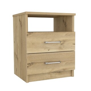 Natural 2 Drawer Bedside Table Storage End Table w/ Open Storage Shelf ...