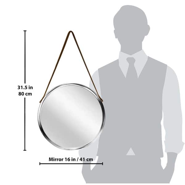 Decorative Silver 18 inch Mirror with Convex Frame and Hanging Strap ...