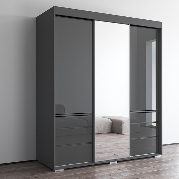Monaco 3 door Modern 71 inch Wardrobe with Mirror On Sale Bed Bath Beyond 31809616