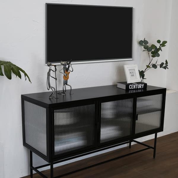 Double Glass TV Console TV Stand with Detachable Shelves - Bed Bath ...