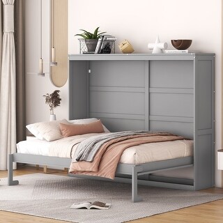 Full Wall Foldable Bed, Gray Murphy Bed Convertible Cube Cabinet - Bed ...