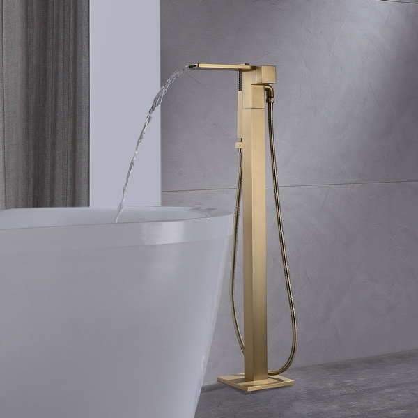 Brushed Gold Double Handle Floor Mounted Freestanding Tub Filler - Bed ...