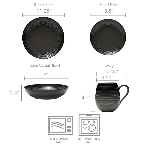 Mikasa Swirl Coupe Ombre Graphite 16-Piece Dinnerware Set, Service for ...