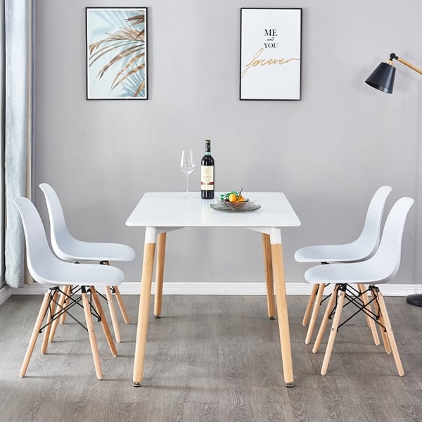 Modern Minimalist Style Dining Table MDF Top Metal Shelf Beech Wood ...