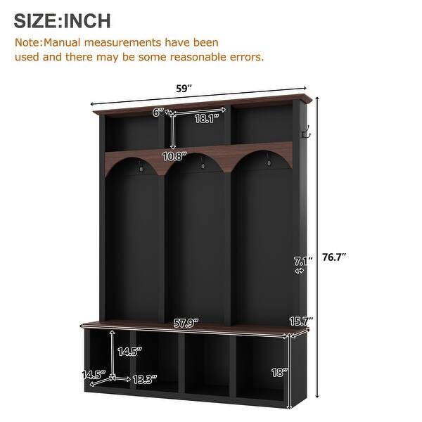 Farmhouse Wooden Hall Tree with Arched Design, Entryway Storage Bench ...