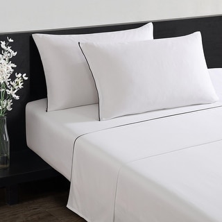Vera Wang Pearl Edge Embroidered Cotton White Sheet Set - Bed Bath ...