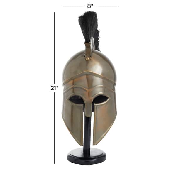 Gold Metal Replica Medieval Greek Spartan Helmet with Brown Wood Stand ...