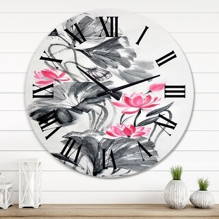 Designart 'Pink Vintage Lotus Flower' Traditional wall clock - Bed Bath ...