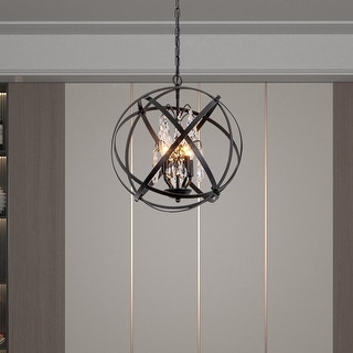 Chrome 3-Light Globe Orb Chandelier with Crystal Lined Cylinder - Bed ...
