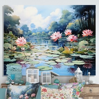 Designart "China Art Lotus Pond III" China Art Canvas Prints - Bed Bath ...