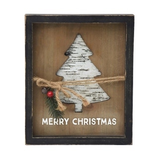 Merry Christmas Wood Framed Sign Decor with Cutout Christmas Tree - 9.5 ...