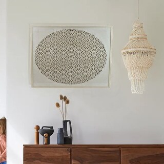 40 Inch Wall Art Decor, Carved Cutout Design, Natural Fiber, Gray Frame ...