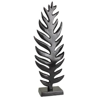 Metal Leaf Accent Decor with Sleek Block Base, Set of 2, Black - Bed ...