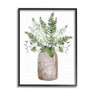 Stupell Mixed Green Leaves Botanical Bouquet Jar Cursive Framed Wall ...