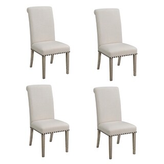 Allan Beige and Pine Upholstered Parsons Dining Chairs (Set of 4) - Bed ...