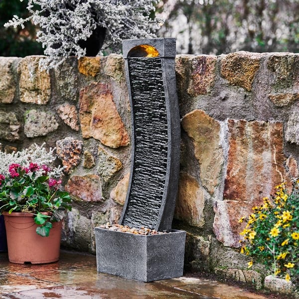 Teamson Home Modern Curved Faux Slate Waterfall Fountain with LED ...