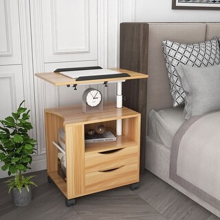 Height Adjustable End Table Wooden Nightstand with Swivel Top, Storage ...