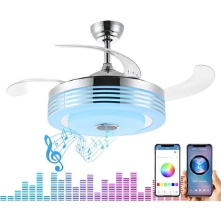 Modern Chandelier Ceiling Fan Light RGB Color Dimmable Retractable ...