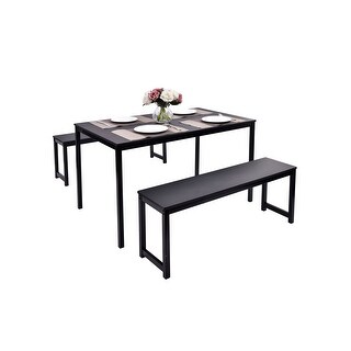 46.8" 3-Piece Bench Dining Set Dining Room with 2 Wood Benches - Bed ...