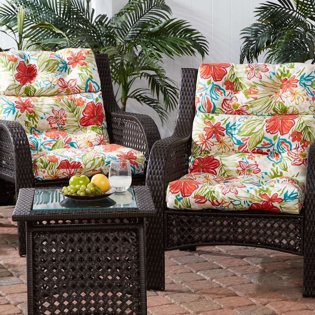 Aloha Floral Outdoor 44x22-inch High Back Chair Cushion (Set of 2 ...