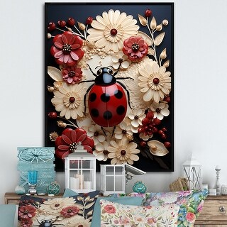 Designart "Curious Paper Mache Ladybug Garden " Ladybug Framed Wall ...