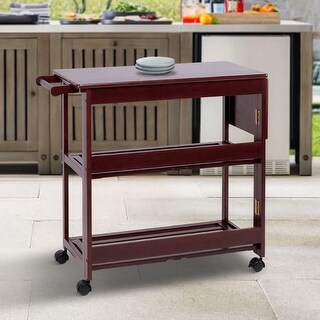 Red Kitchen Cart w/ Drop Leaf Storage Carts w/ Pull-Out Cutting Board ...