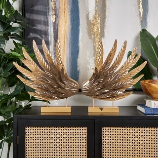 Gold Metal Wing Bird Decorative Sculpture with Gold Foil Accents and ...