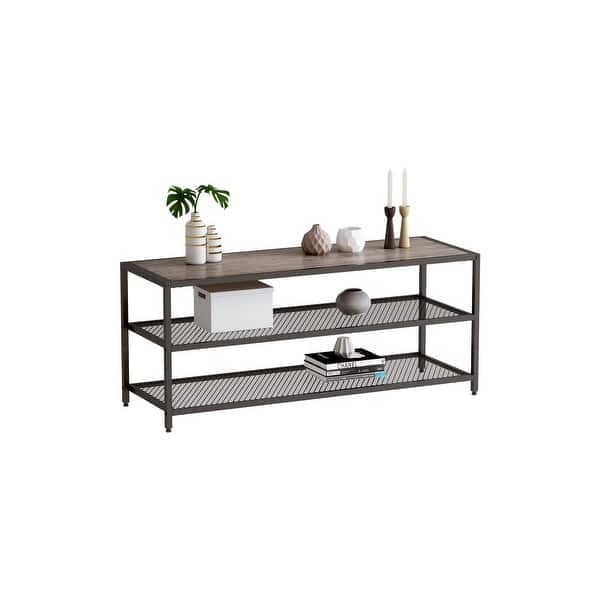 Year Color 3-Tier Entertainment Center TV Stand with Shelves - Brown ...