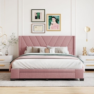 Pink Queen Size Storage Bed Upholstered Platform Bed with 3 Drawers ...