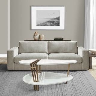 36 Inch Modern Coffee Table, Oval Elliptical Shape, White Mango Wood ...