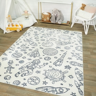 Space Rug for Kids Colorful Galaxy with Planets and Stars in Grey - On ...