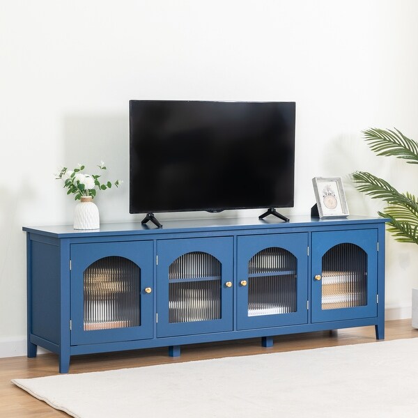 Antique Blue Media Entertainment Center w Storage Cabinets Glass Door TV Stands Metal Handle TV Console Tables Display Cabinet On Sale Bed Bath Beyond 40497575