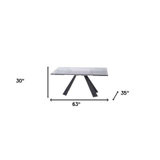 63" Glass and Black Extendable Dining Table With Accordion Metal Base ...