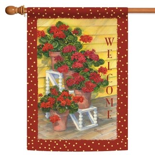 Red and Green Polka Dot Geraniums Outdoor House Flag 28" x 40" - Bed ...