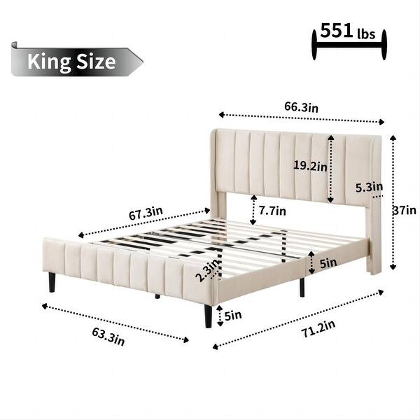 Luxurious velvet upholstered channel tufting Platform Bed Frame with ...