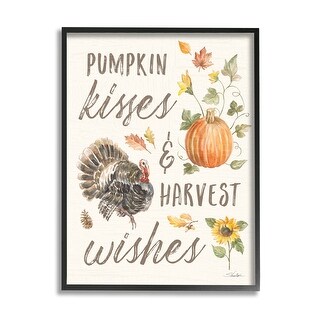 Stupell Pumpkin Kisses Harvest Wishes Phrase Wild Turkey Framed Wall ...