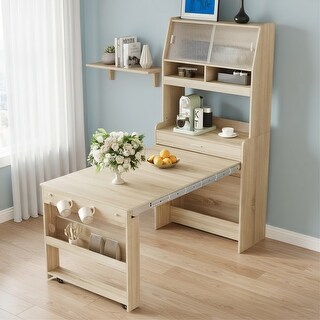50.4" Expandable Dining Table and Buffet Hutch, 2-in-1 Space Saving ...