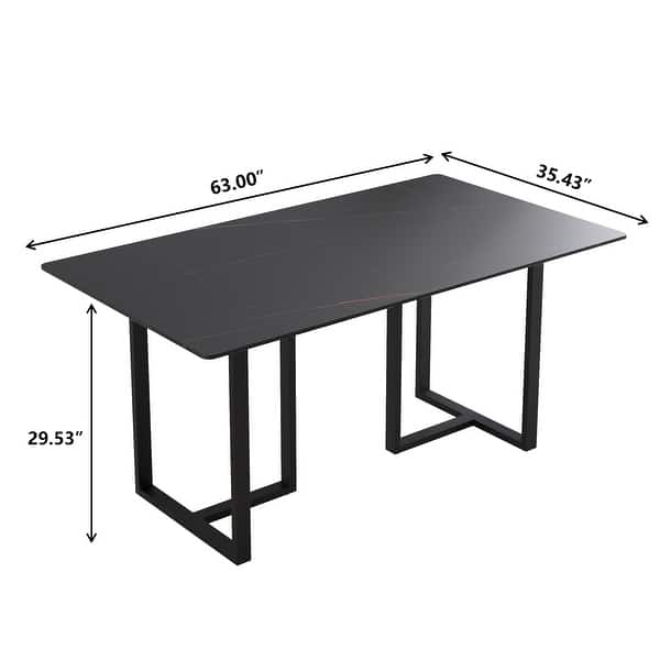 Black Modern 63L x 35W Rectangular Marble Dining Table with Steel Legs ...