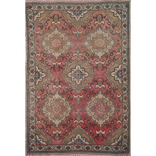 Pink Geometric Tabriz Persian Accent Rug Handmade Wool Carpet - 3'2" x ...